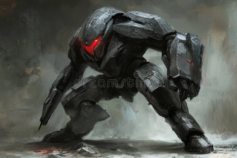 Futuristic Robot in Dynamic Pose Stock Illustration - Illustration of ...