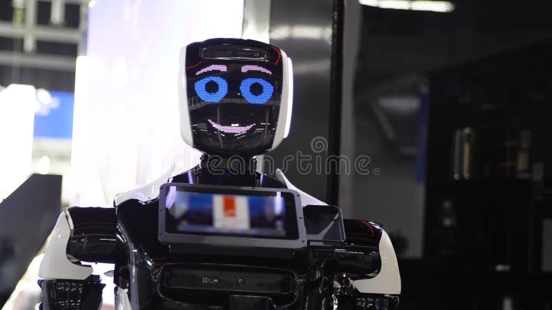 Futuristic Robot with Electronic Face. Media. Funny Talking Robot with ...