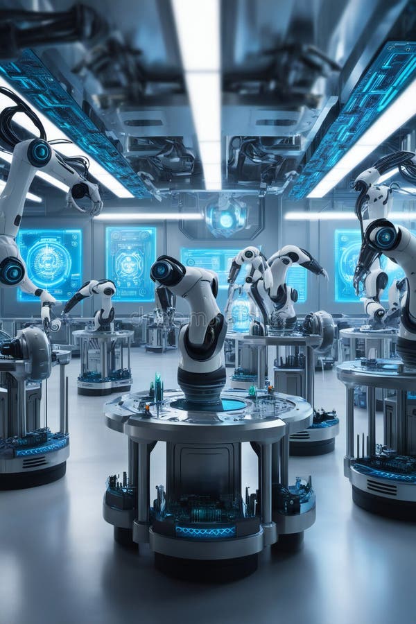 Advanced Futuristic Robot Operating in a High-Tech Factory Environment ...