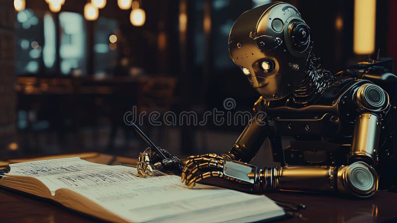 A Futuristic Robot Engaged in Writing, Showcasing Advanced AI and ...