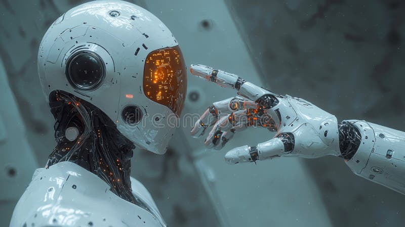 Futuristic Robot Examining with Advanced AI Technology Stock ...