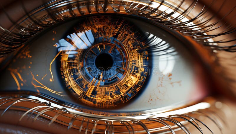 Futuristic Robot Eye Looking, Macro Pattern of Circuit Board Reflection ...