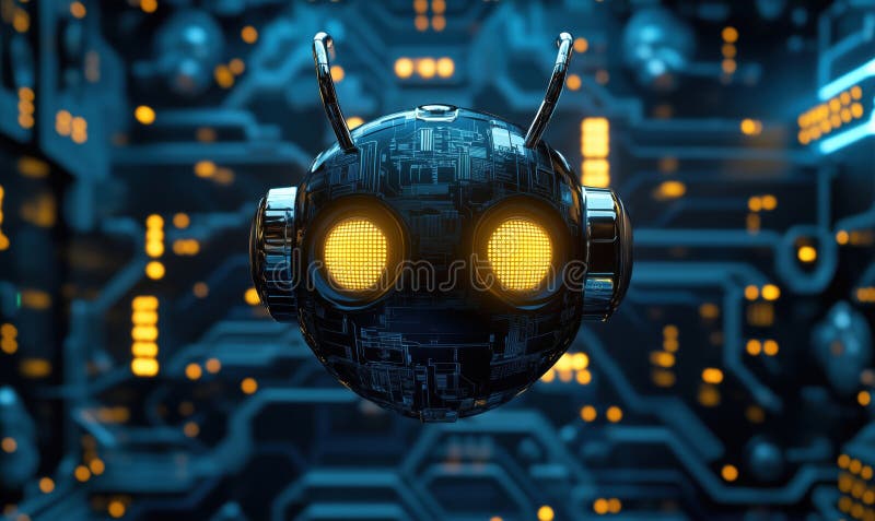Futuristic Robot Face with Glowing Eyes, Intricate Circuit Patterns ...