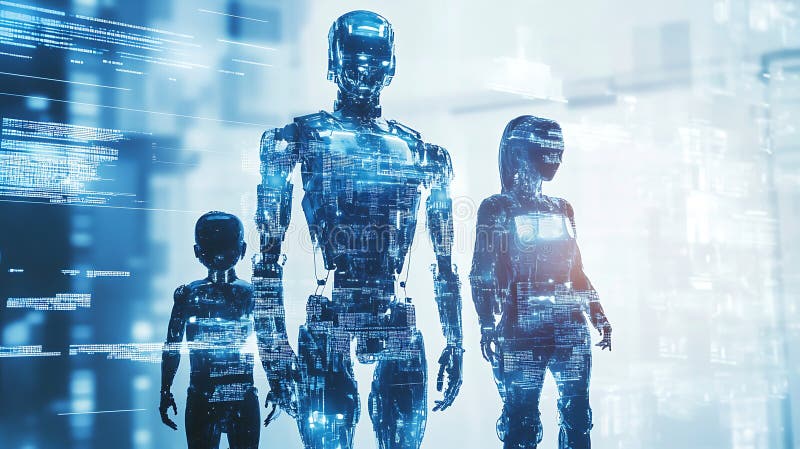 Robot Family Having Dinner at Home. Futuristic Humanoid Robotic Family ...