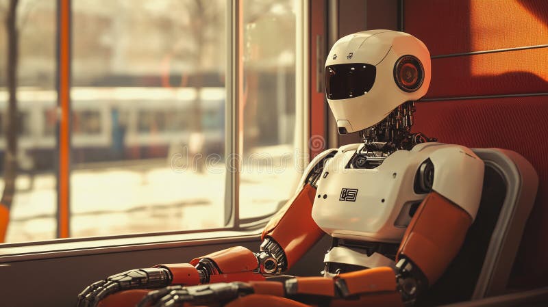 Futuristic Robot Finding Peace on a Modern Train, Demonstrating the ...