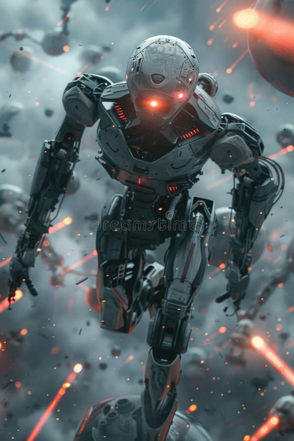 Futuristic Robot Flying through the Air, Suitable for Technology ...