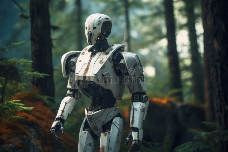 Futuristic Robot Forest. Generate Ai Stock Illustration - Illustration ...