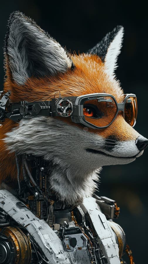 Futuristic Robot Fox with High-Tech Augmented Reality Glasses and ...