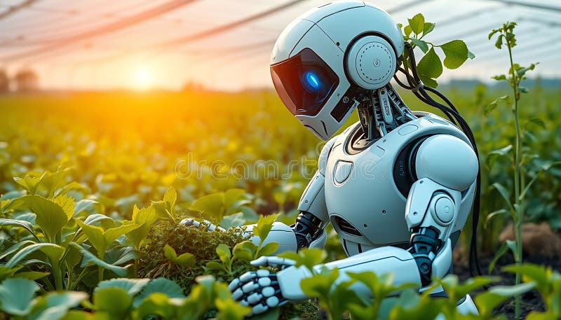 Robot Gardener with Plants, Futuristic, Technology, Nature, AI, Stock ...