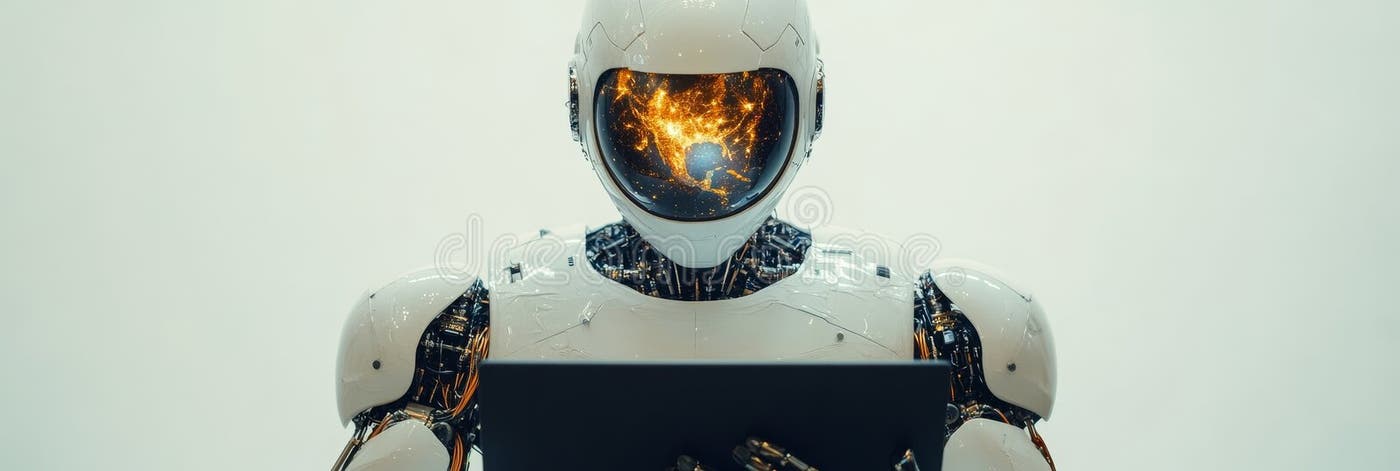 Robot Holding Laptop Stock Illustrations – 725 Robot Holding Laptop ...