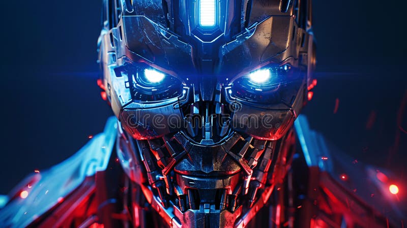 Futuristic Robot with Glowing Blue Eyes in Dark, Mysterious Setting ...