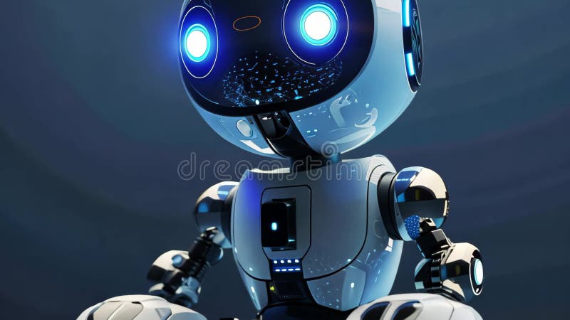 A Futuristic Robot with Glowing Blue Eyes and Wheels, Designed for ...