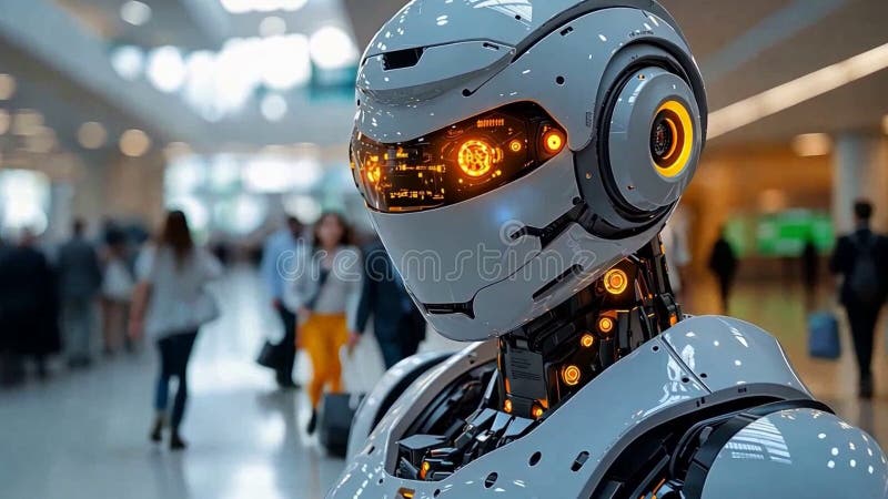 Futuristic Robot Glowing in Busy Environment Showcasing Innovative ...