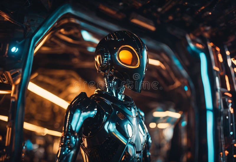 Futuristic Robot with Glowing Eyes Stock Illustration - Illustration of ...