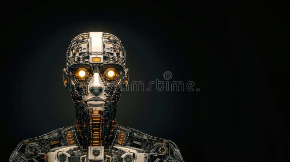 Futuristic Robot with Glowing Eyes in Dark Setting Stock Image - Image ...