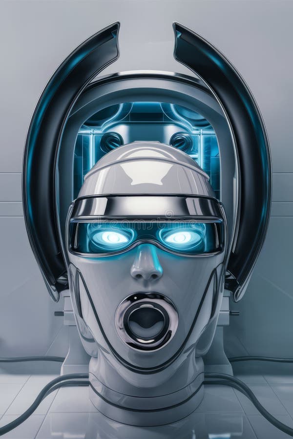 A Futuristic Robot with Glowing Eyes and a Mouth Open, AI Stock Image ...
