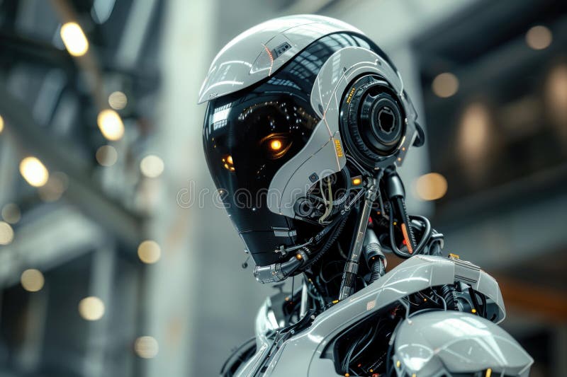 Futuristic Robot Looking Pensive in a High Tech Environment Stock Photo ...