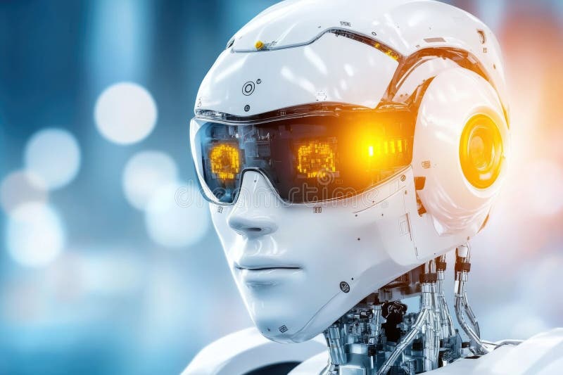 Futuristic Robot with Glowing Eyes in Technology Setting Stock Image ...