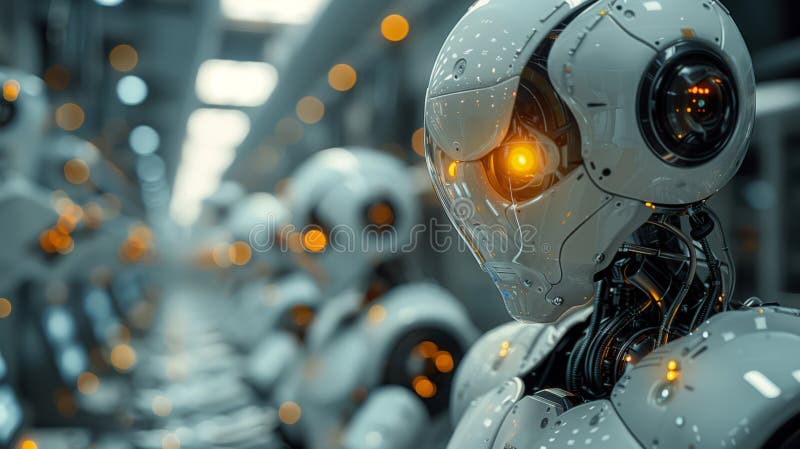 A Close-Up of a Robot in a Futuristic Lab Stock Illustration ...