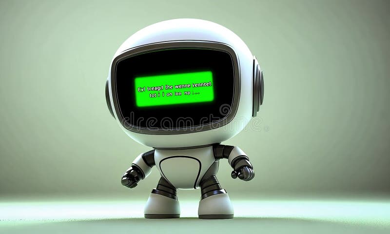 A Futuristic Robot with a Green Screen Display Stands on a Smooth ...