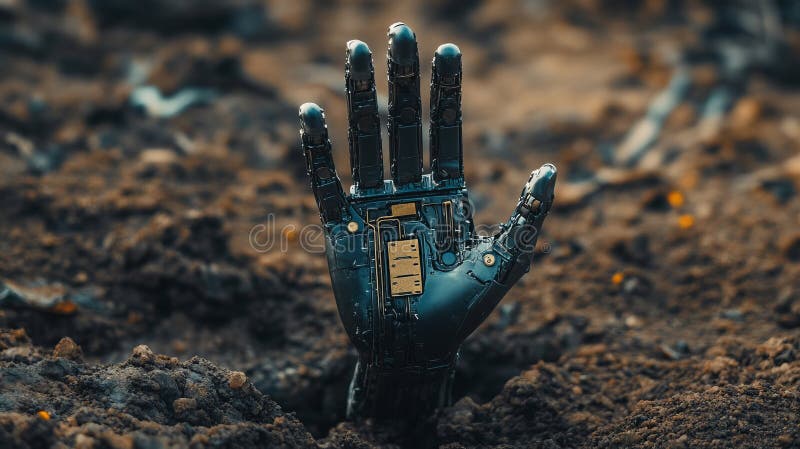 Robot Hand Emerging from Ground Asking for Help Stock Photo - Image of ...
