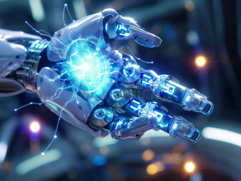Futuristic Robot Hand with Energy Core Stock Image - Image of ...