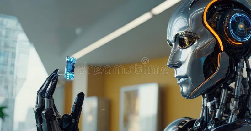 Futuristic Robot Hand and Hologram Stock Photo - Image of innovation ...