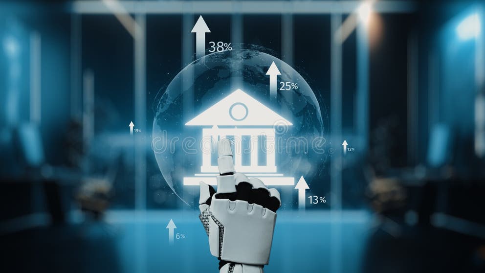 Futuristic Robot Hand Interacting with Data Visualization Representing ...