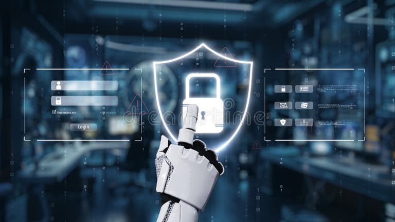 Futuristic Robot Hand Interacting with Digital Security Interface for ...