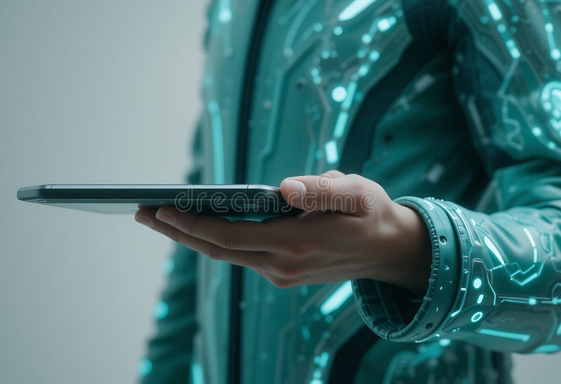 Futuristic Robot Hand Interacting with a Tablet. Generative AI Stock ...