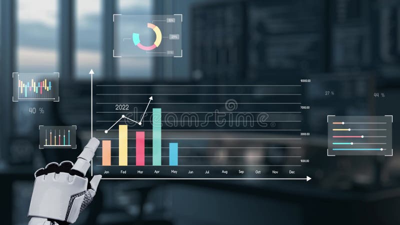 Futuristic Robot Hand Pointing at Interactive Digital Graph Showing ...