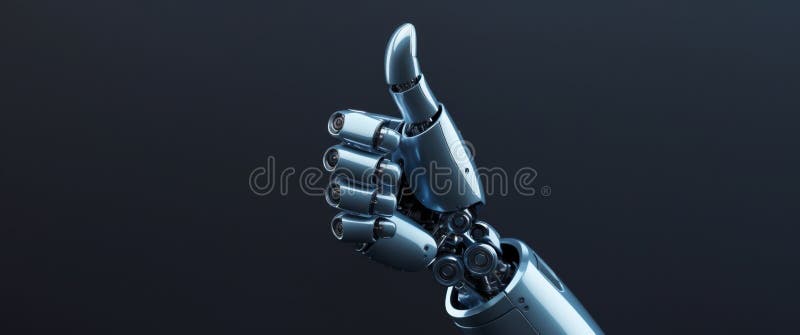Futuristic Robot Hand with Thumbs Up on Dark Background. Stock Image ...