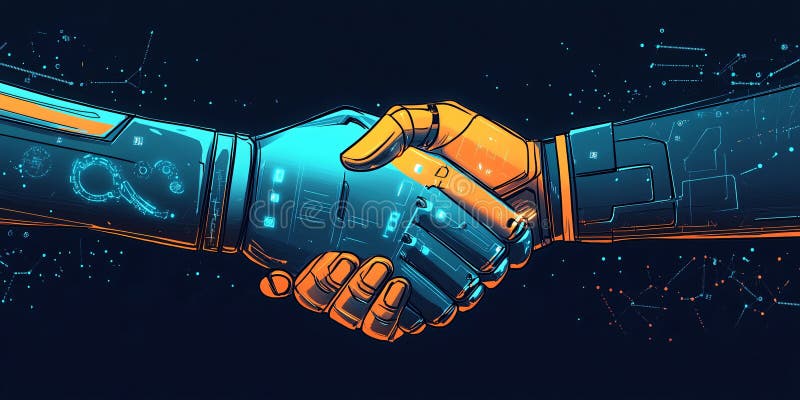 Futuristic Robot Handshake AI Art Digital High Quality Image Stock ...