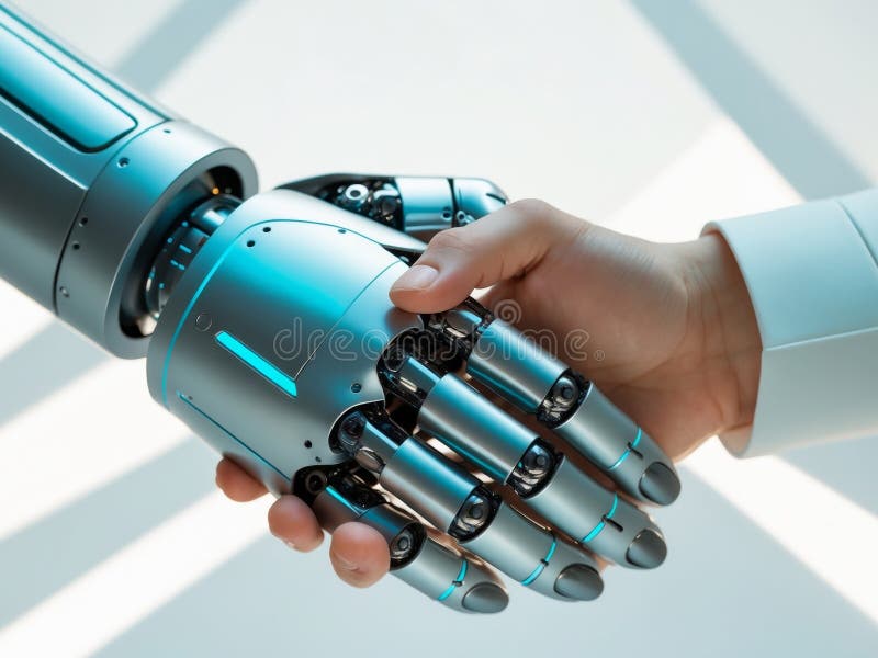 Futuristic Robot Handshaking with Human Hand Stock Image - Image of ...