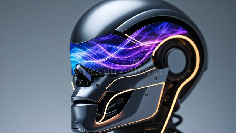 A Futuristic Robot Head Featuring Screen Display and Glowing Accents ...