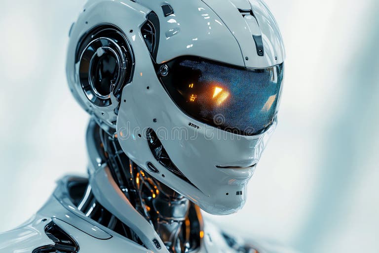 Futuristic Robot Head with Glowing Visor Artificial Intelligence ...