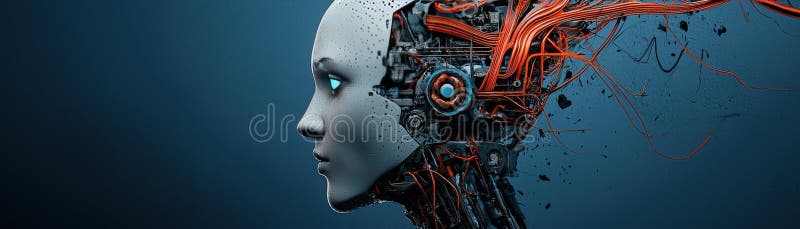 Futuristic Robot Head with Intricate Circuitry and Vibrant Colors ...