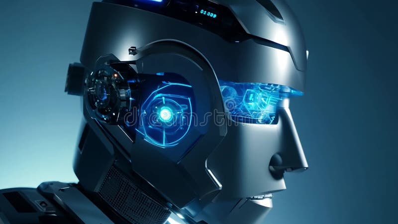 Advanced Robot Head Showcasing Futuristic Mechanisms and Dazzling ...