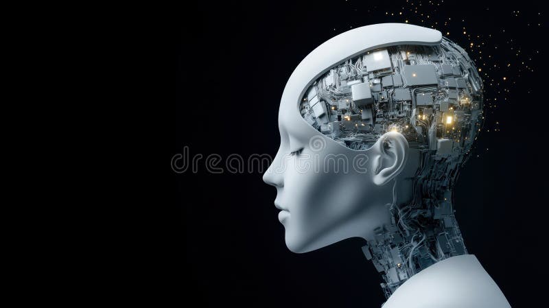 A Futuristic Robot Head Showcases Intricate Circuitry, Merging ...