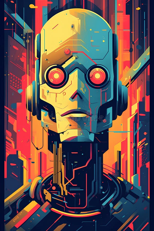 Futuristic Robot with Colorful Paint Splashes. Vector Illustration ...