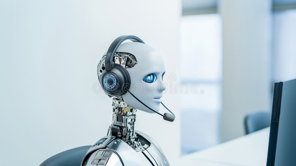 Futuristic Robot with Headset Engaging in Customer Service Stock Image ...