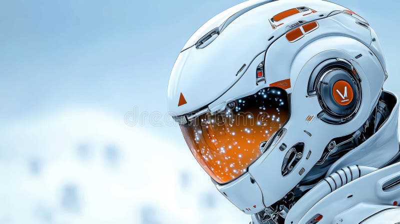 Futuristic Robot Helmet Design with Orange Visor and Sleek White Armor ...