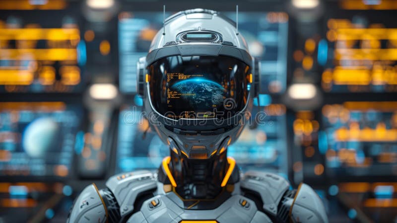 Futuristic Robot Helmet with Digital Interface - Generative Ai Stock ...