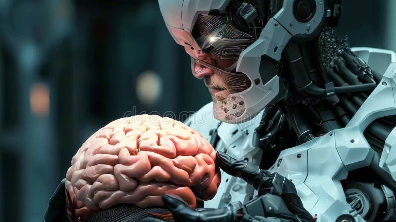 A Futuristic Robot Holding a Human Brain in Its Hands. Advanced ...