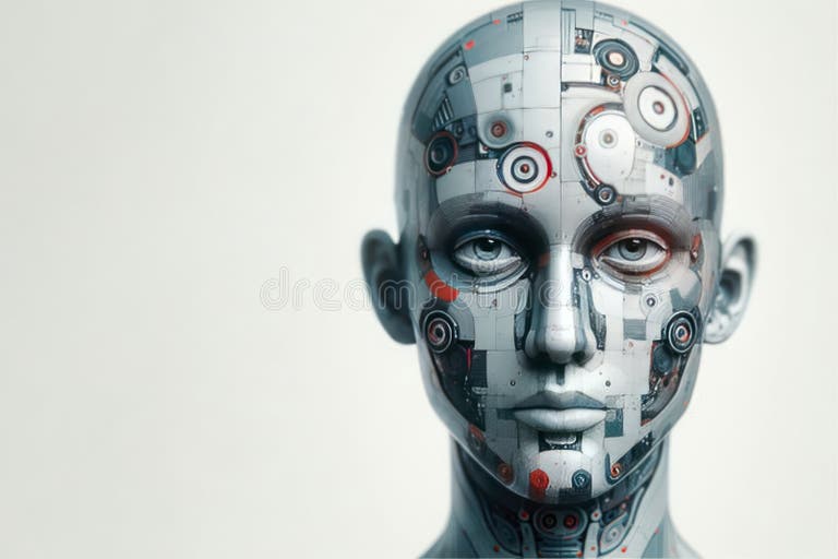 A Futuristic Robot with a Human Face and Machine Parts. Space for Text ...