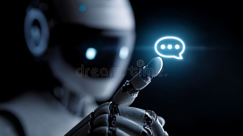Futuristic Robot Interacting with Glowing Chat Bubble Represents ...