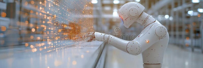 Futuristic Robot Interacting with Glowing Interface Board Stock ...