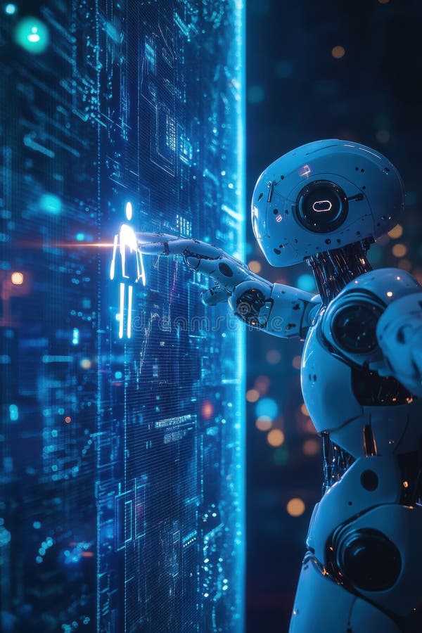 Futuristic Robot Interacting with Virtual Human Interface in Digital ...