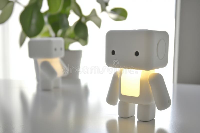Futuristic Robot Lamp on Minimalist Desktop with Indoor Plant ...