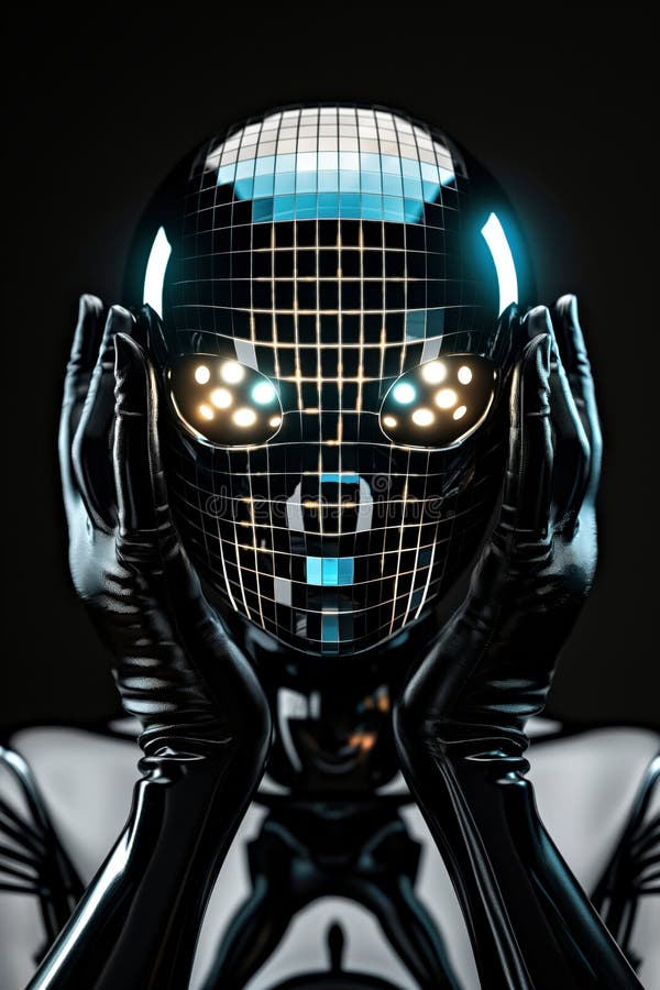 Futuristic Robot with LED Mask and Reflective Surface in Techno Dance ...